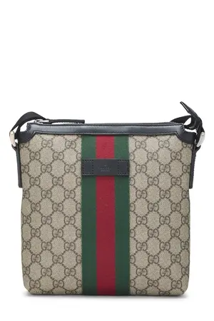 Gucci Gg Supreme Canvas Web Flat Messenger Bag - Black