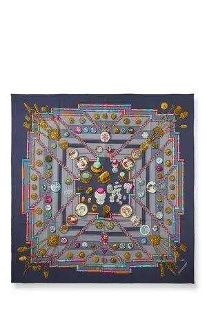 Hermès Grey & Multicolor 'petite Main' Silk Scarf 90 Grey