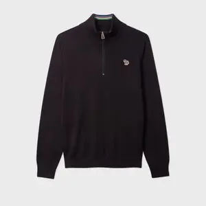 Paul Smith Organic Cotton Quarter Zip Sweater With Zebra Logo - Black