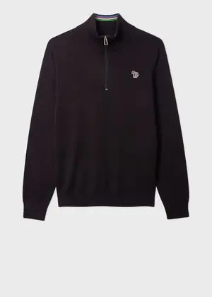 Paul Smith Organic Cotton Quarter Zip Sweater With Zebra Logo - Black