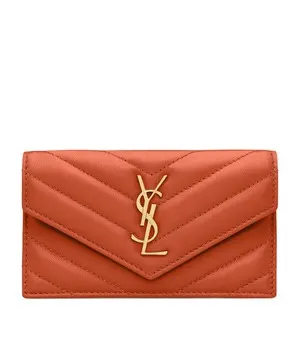 Saint Laurent Leather Cassandre Fragments Flap Card Holder Beige