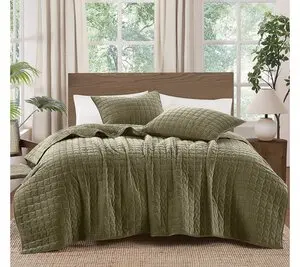 BROOKLYN LOOM Matte Cotton Velvet Wavy Square King Quilt Set - One-color