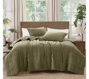 BROOKLYN LOOM Matte Cotton Velvet Box Stitch Ki Ng Quilt Set - One-color