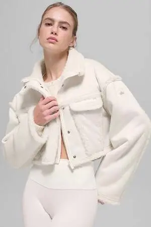 Alo Yoga Faux Shearling Snowfall Cropped Jacket - Ivory