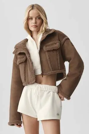 Alo Yoga ALO Faux Shearling Cropped Jacket Java Brown