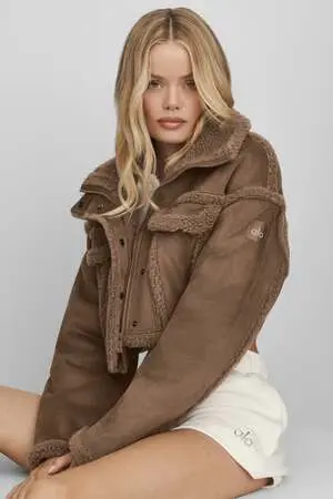 Alo Yoga Faux Shearling Cropped Jacket - Java Brown
