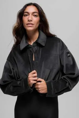 Alo Yoga Ribbed Velour Cropped Jacket - Black
