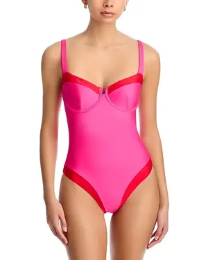 Aqua Color Blocked Underwire One Piece Swimsuit - Fuchsia