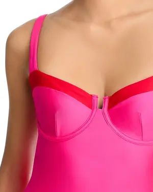 Aqua Color Blocked Underwire One Piece Swimsuit