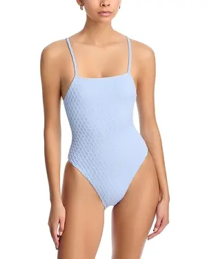 Aqua Textured One Piece Swimsuit - Blue Honeycomb