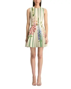 Oscar De La Renta Sleeveless Pleated Floral Dress - Green Multi