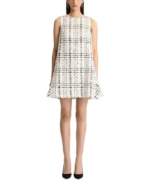Oscar De La Renta Plaid Eyelash Tweed Shift Dress