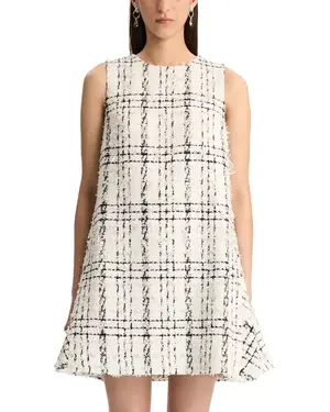 Oscar De La Renta Plaid Eyelash Tweed Shift Dress