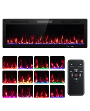SUGIFT Electric Fireplace 50 Inches Recessed And Wall Mounted For 2' X 6' Stud - Black