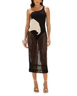 PatBO Selene Mesh Beach Cover Up Midi Dress - Black