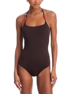 Staud Laird One Piece Swimsuit - Dark Chocolate/flame