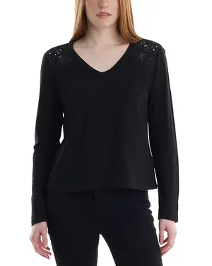 Wilt Mixed Media Lace Inset Tee - Black