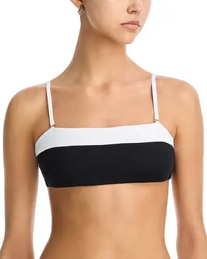Aqua Color Blocked Bandeau Bikini Top - White/black