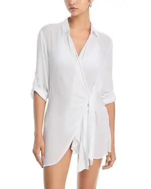 Aqua Swim Cover-up Wrap Shirt - White