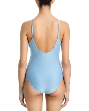 Aqua Drawstring High Leg One Piece Swimsuit