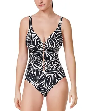 GOTTEX V Neck One Piece Swimsuit - Black/white
