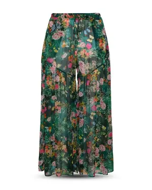 L'Agence Sharon Charonda Butterfly Sheer Wide Leg Pants Swim Cover-up - Multi