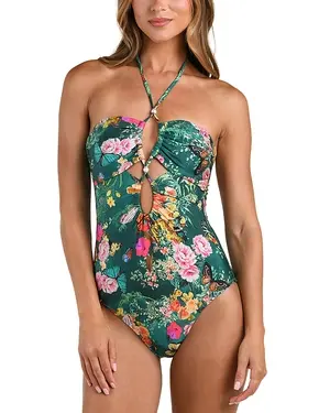 L'Agence Shiva Charonda Butterfly Keyhole Bandeau One Piece Swimsuit - Multi