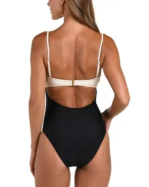 L'Agence Emilia Solids Color Block Bandeau One Piece Swimsuit