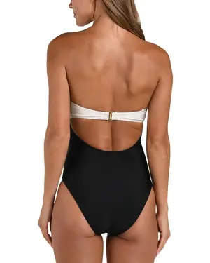 L'Agence Emilia Solids Color Block Bandeau One Piece Swimsuit