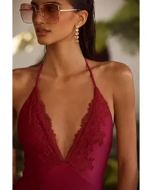 L'AGENCE Terra Shimmer Plunge One Piece Swimsuit