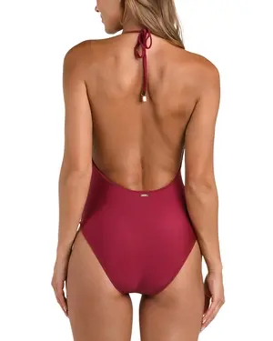 L'AGENCE Terra Shimmer Plunge One Piece Swimsuit