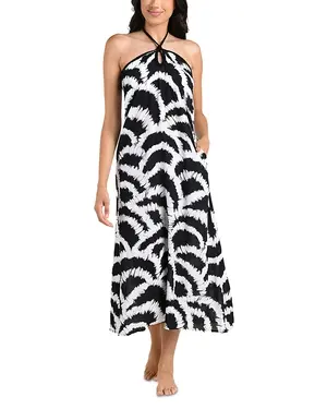 La Blanca Woven Shadows Halter Cover Up Maxi Dress - Black