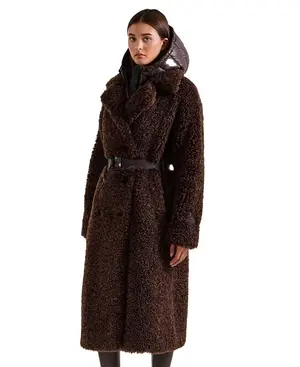 Rudsak Long Teddy Jacket With Removable Hood - Espresso