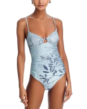 Simkhai Laine Ruched One Piece Swimsuit - Sky Floral
