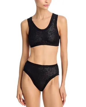 Norma Kamali Racer Sequin Swim Bra Bikini Top