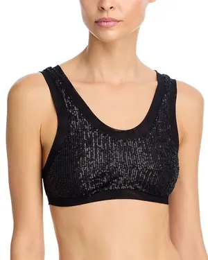 Norma Kamali Racer Sequin Swim Bra Bikini Top