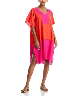 Echo Colorblocked Siesta Caftan Swim Cover-up - Red Clay