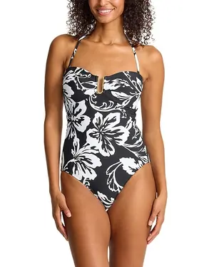 Tommy Bahama Sunset Blooms Bandeau One Piece Swimsuit - Black