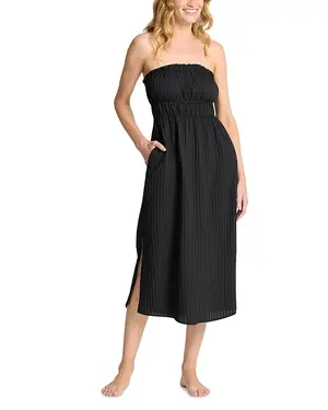Tommy Bahama Beachy Woven Stripe Sleeveless Midi Dress Swim Cover-up - Black