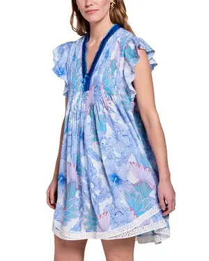 Poupette St Barth Sasha Mini Dress Cover Up - Blue Padang