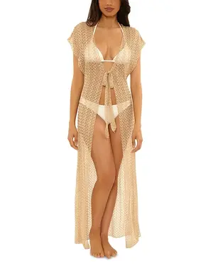 BECCA BY REBECCA VIRTUE Crochet Swim Cover-up Maxi Tunic - Gold