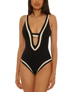 BECCA BY REBECCA VIRTUE Coast Line Rib Genevieve One Piece Swimsuit - Black/tan