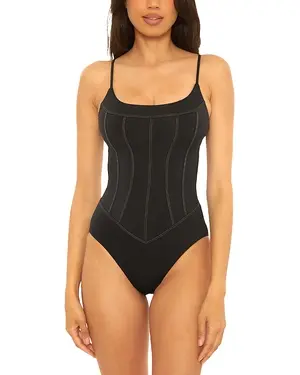 BECCA By Rebecca Virtue Color Code Corset Style One Piece Swimsuit - Black
