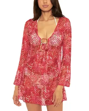 BECCA By Rebecca Virtue Bali Tie Front Swim Cover-up Tunic - Multi