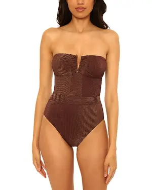 BECCA By Rebecca Virtue Golden Isle Brinley Rib Bandeau One Piece Swimsuit - Mocha