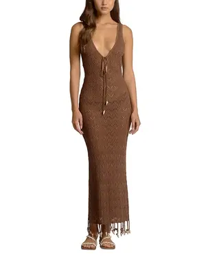 Elan Reversible Shell Trim Swim Cover Up Dress - Brown