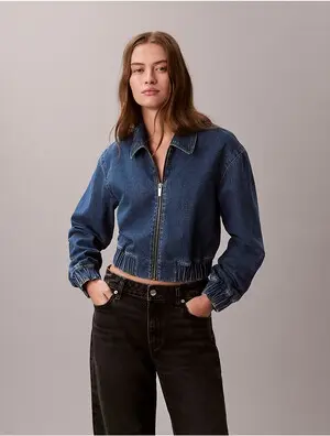 Calvin Klein Denim Cropped Bomber Jacket