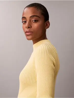Calvin Klein Cotton Rib Slim Sweater - Custard