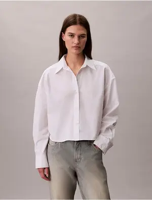 Calvin Klein Poplin Cropped Button-down Shirt - Brilliant White