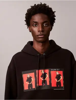 Calvin Klein Kate Moss Fleece Graphic Relaxed Hoodie - Black
